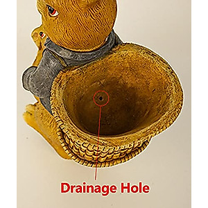 Hewory Rabbit with Flowerpot Garden Statue, Bunny Figurine Flower Basket Outdoor Art Décor Sculpture Ornament for Yard Patio Office Home (Female Rabbit)