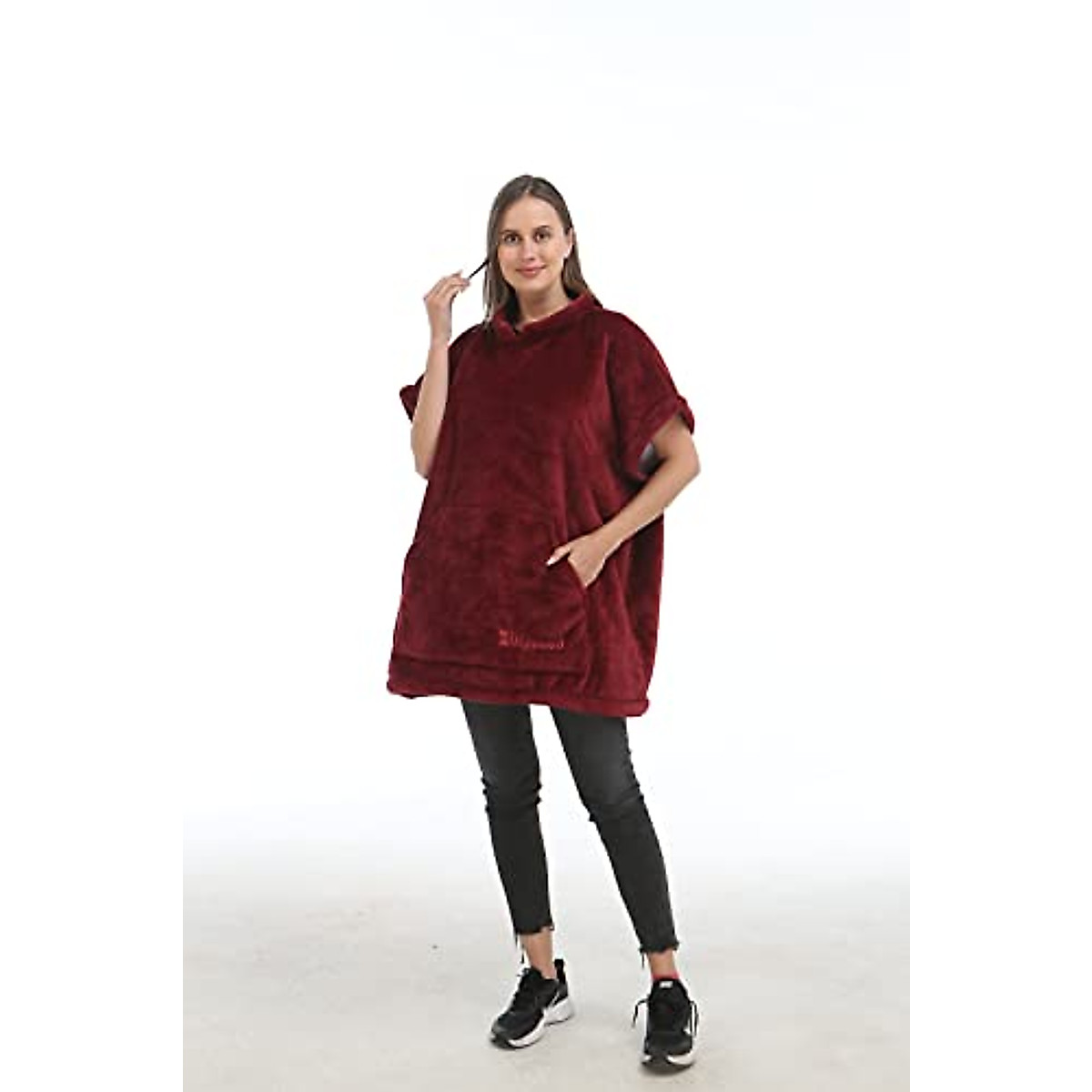 Zillywood Oversized Wearable Blanket Hoodie with Removable Sleeves, Hood and Bottom. Soft Customizable Fleece Blanket Hoodie with Sleeves, Wearable Warm Snuggle Blanket with Zippers. (Wine, One Size)