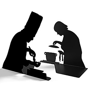 Unique Metal Decorative Bookends - Whimsical Hidden Book Ends for a Cool Book Holder Display - Cute Home Decor and Modern Gift Idea for Shelves Desk or Table (Cooking)