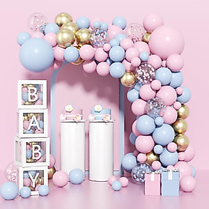 Pink and Blue Balloons Garland Arch Kit,18+12+10+5 Inch Gender Reveal Confetti Gold Latex Balloons for Boys Girls Baby Shower Decorations Gender Reveal Decor
