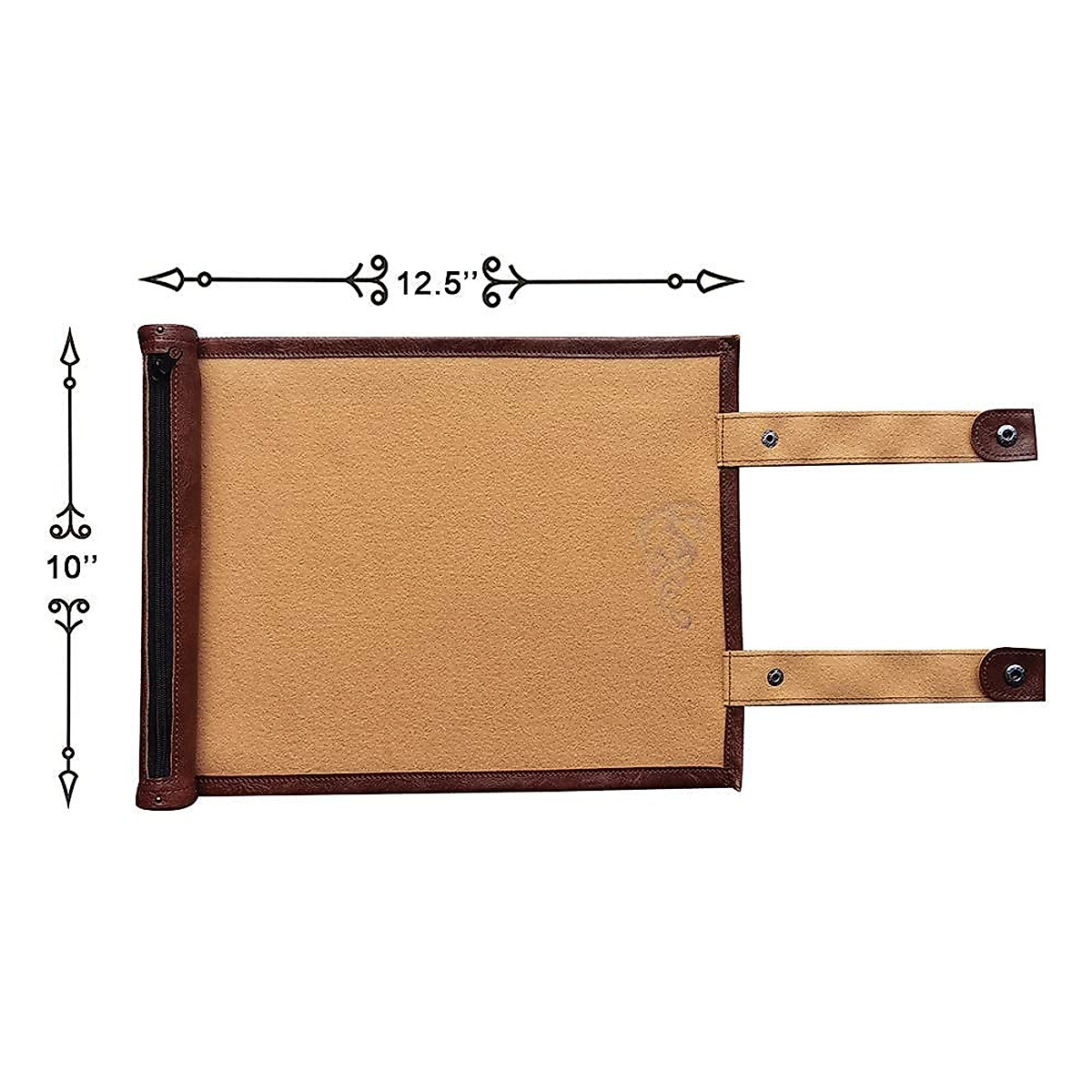 Scroll Dice Tray DIce mat Holder Storage Pouch Rolling Mat DND D and D Dungeons & Dragons Game Dice with Zippered Holds up to 14 Metal Plastic Polyhedral Dice Accessories (Brown)