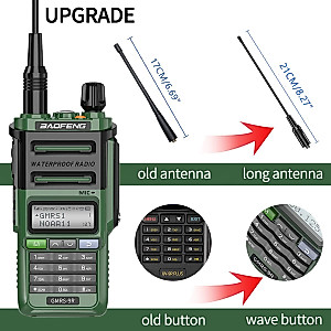 GMRS Radio Handheld 5W Radio Baofeng GMRS-9R Rechargeable Two Way Radio for Adults,Waterproof IP67,NOAA Scanning&Receiving with Extra Tactical Antenna,2800mAh Battery,Speaker Mic