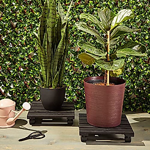 HOUSEBOOK - 2 Packs Premium Wooden Plant Stand Caddy 30cm Square Garden Plant Pot Trolley 360 Deg Movable, Waterproof Planter Caddy, 12", Wholesale Available, 30cm, Holds Up 240 Lbs, Black