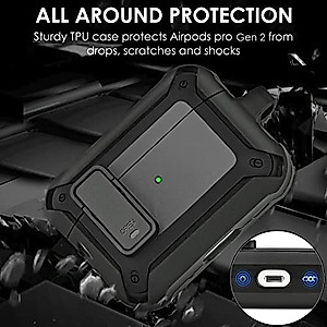 Filoto AirPods Pro 2nd Generation Case, Secure Lock Shockproof Protective Apple Airpod Pro 2 Cover Cool TPU Case for Air Pod Pro Gen 2 with Carabiner Keychain Accessories (Black)