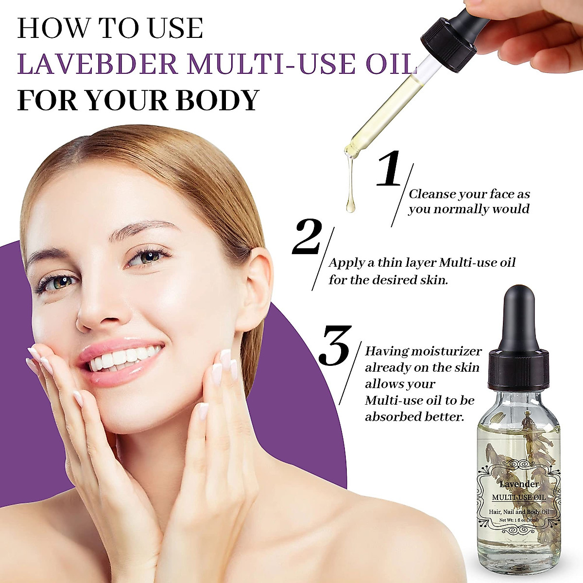 NP NATURES PHILOSOPHY Lavender Multi-Use Oil for Face, Body and Hair - Organic Plant Fragrant Essential Oil for Dry Skin, Scalp and Nails - 1 Fl Oz