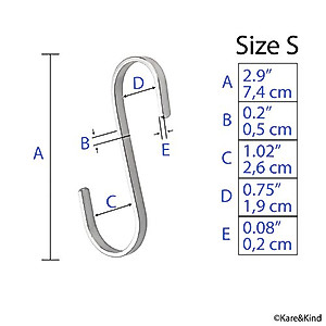 Flat S-Shaped Hanging Hooks - for Kitchen Utensils, Garage or Garden Tools, etc. - Heavy Duty Genuine Solid 304 Stainless Steel - Multi Purpose - This Kit Contains 10 Small Hooks