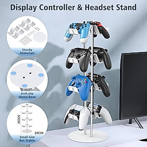 Kytok Gamer Gifts, Headset Stand 4 Tiers with Cable Organizer, Controller Stand Compatible with PS5/Xbox/Nintendo Switch/PS Portal/PS4, Headset Holder & Controller Holder - White