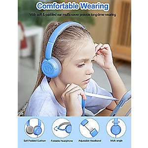 New bee Kids Headphones for School with Microphone HD Stereo Safe Volume Limited 85dB/94dB Foldable Lightweight On-Ear Headphone for Boys/PC/Mac/Android/Kindle/Tablet/Pad (Blue)