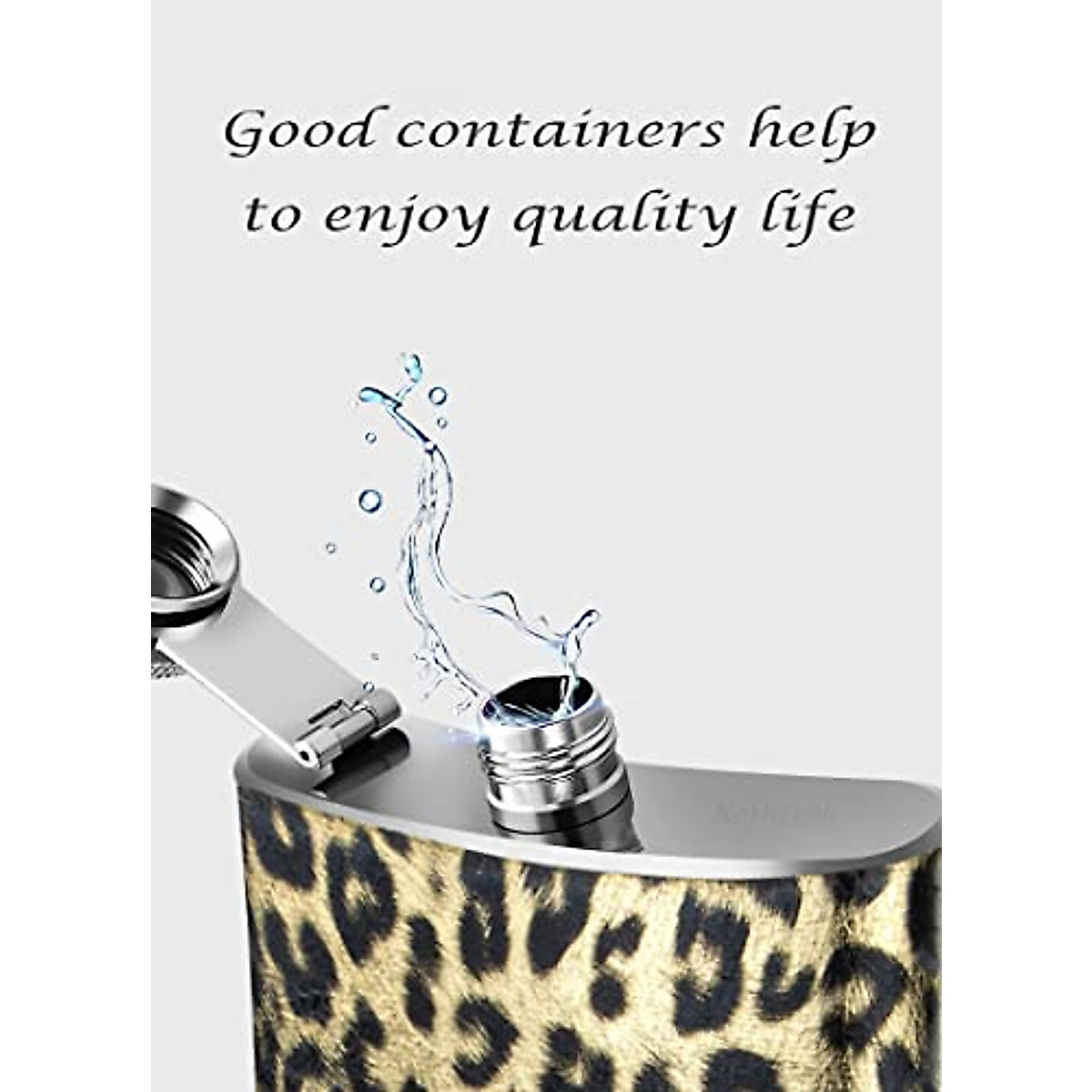 Liquor-Flasks for Women - Stainless-Steel Cute Print-Leopard Liquor-Flasks Leak-Proof with Funnel Set 7 OZ (Leopard)