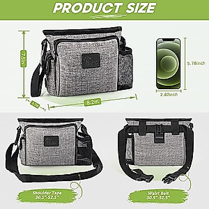Large Dog Treat Pouch for Training with Magnetic Closure, Portable Dog Walking Fanny Pack Built-in Poop Bag Dispenser and Multiple Pockets, Includes Waist Belt Clip, Adjustable Shoulder Strap (Grey)