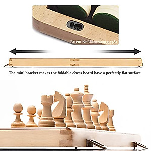 A&A 15 inch Wooden Folding Chess & Checkers Set w/ 3 inch King Height Staunton Chess Pieces / 2 Extra Queens - Beech Box w/Maple & Walnut Inlay