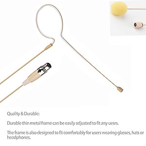 Sujeetec Headset/Headworn Microphone - 4 Pin Mini XLR Head Microphone for Shure Wireless System & Bodypack Transmitter – Beige Single Earhook Omnidirectional Headset Head Mic