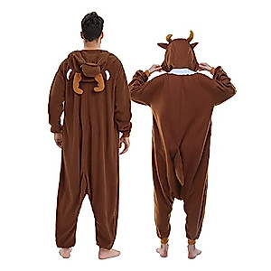 NEWCOSPLAY Unisex Adult Coffee Reindeer Onesie Plush One Piece Pajamas Christmas Costume(Small, Coffee Reindeer)
