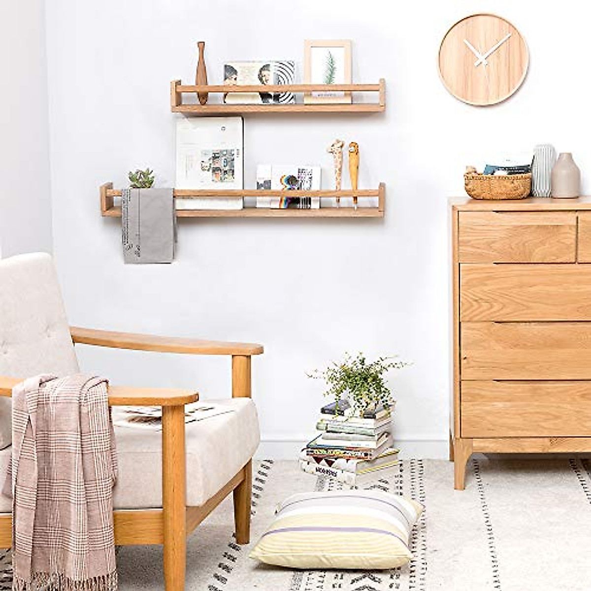 INMAN Floating Shelves, Wall Mounted Nursery Shelf-Wood Bookshelf Wall Shelves for Kitchen Spice Rack Bedroom and Living Room Baby Nursery Decor, 27.5 Inch,Natural