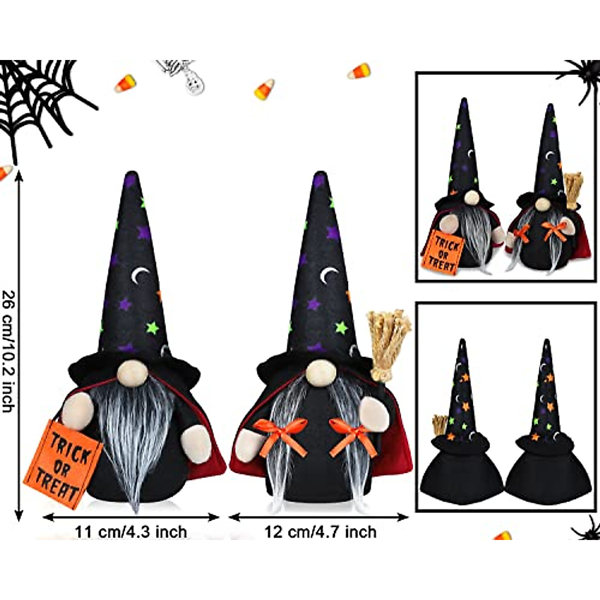 Halloween Decorations Indoor 2PCS Witch Halloween Gnomes Plush Decor, Mr & Mrs Handmade Tomte Swedish Gnome for Halloween Home Table Mantle Tiered Tray Decor, Halloween Trick or Treat Gifts