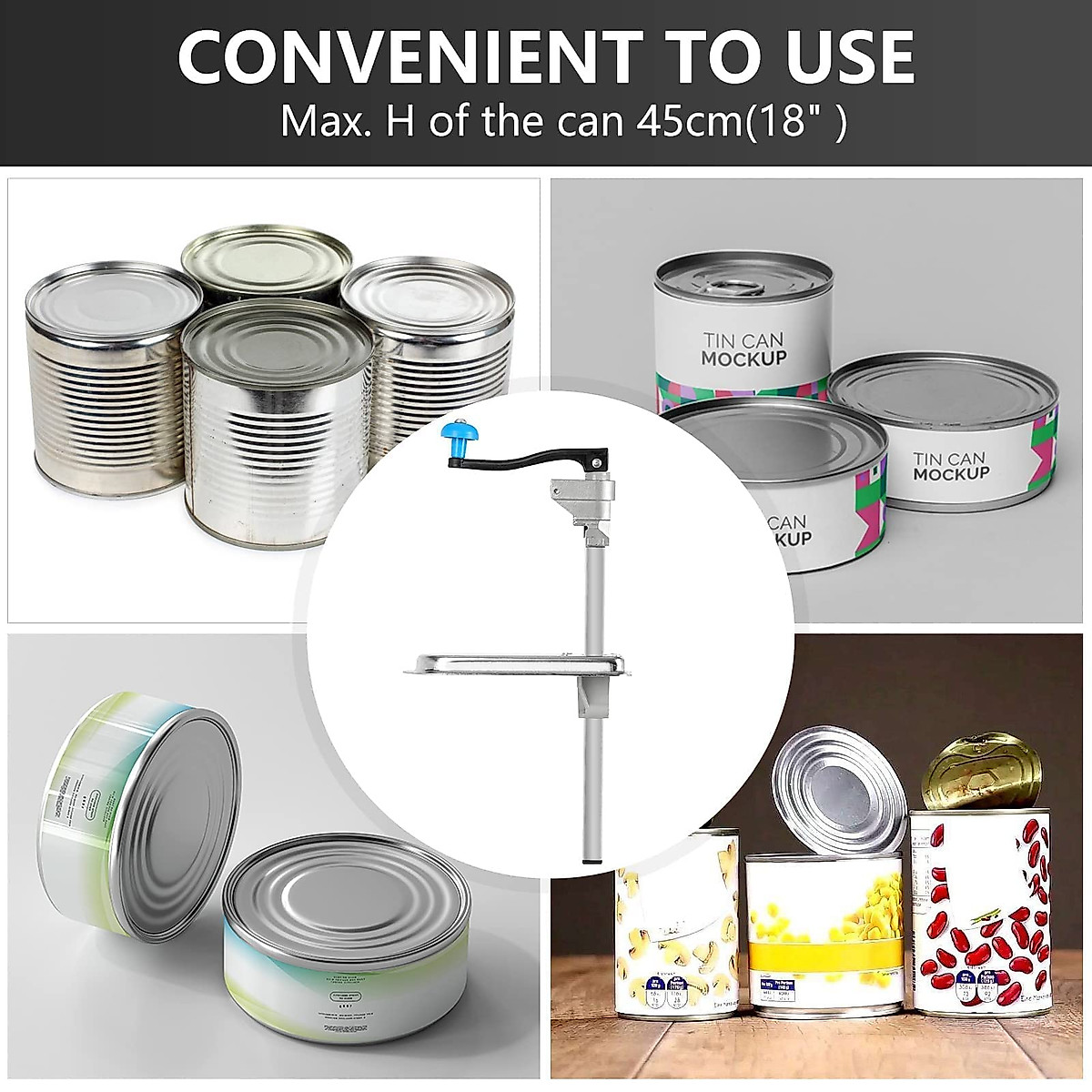 Commercial Can Opener, 18" Old Reliable Manual Can Opener with Plated Steel Base For Cans, Heavy Duty Industrial Can Opener,Screw Down Base, Ergonomic Handle (Manual Can Opener)