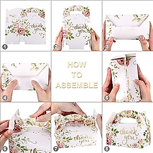 SOSFKIM Gable Treat Boxes Large 24 Pack - Floral Party Favor Boxes Bulk Embossed Foil 6.3x 3.5x 3.5in - Goodie Gable Boxes for Baby Shower, Wedding, Birthday