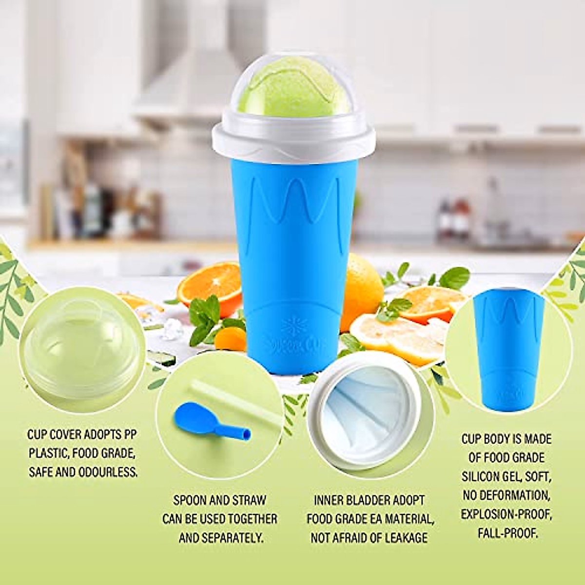 Tgosomt Slushy Cup, Frozen Magic Slushie Maker Cup Squeeze, Cool Fun Stuff Things Gadgets (Blue)