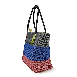 HOXIS Color Block Crocodile Pattern Stripes Woven Synthetic Straw Tote Womens Shoulder Vacation bag (Khaki)