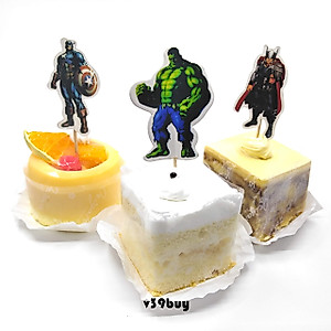 v39buy 28pcs Superhero Cupcake Toppers - Cake Toppers For Children Birthday Party Decoration Supplies - 7 Designs Made Of Cardboard And Toothpick
