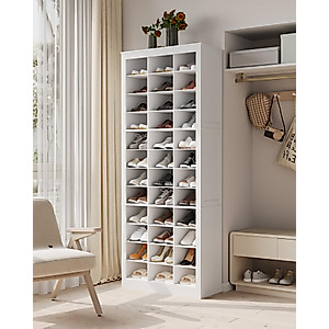 Hzuaneri Shoe Storage Cabinet, 36 Pairs Free Standing Closet Organizer, 8.8 inch Widened Cell Wood Shoe Organizer, 12 Tiers Vertical Space Saving Shoe Rack for Entryway, Bedroom, White SR20703X