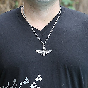 Asoodehdelan Medium Silver Pt Farvahar Necklace Iranian Persian Art Iran Persia Faravahar Gift (18" Chain)