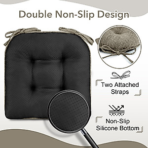 downluxe Indoor Chair Cushions for Dining Chairs, Tufted Overstuffed Textured Memory Foam Kitchen Chair Pads with Ties and Non-Slip Backing, 15.5" x 15.5" x 4", Khaki, 4 Pack