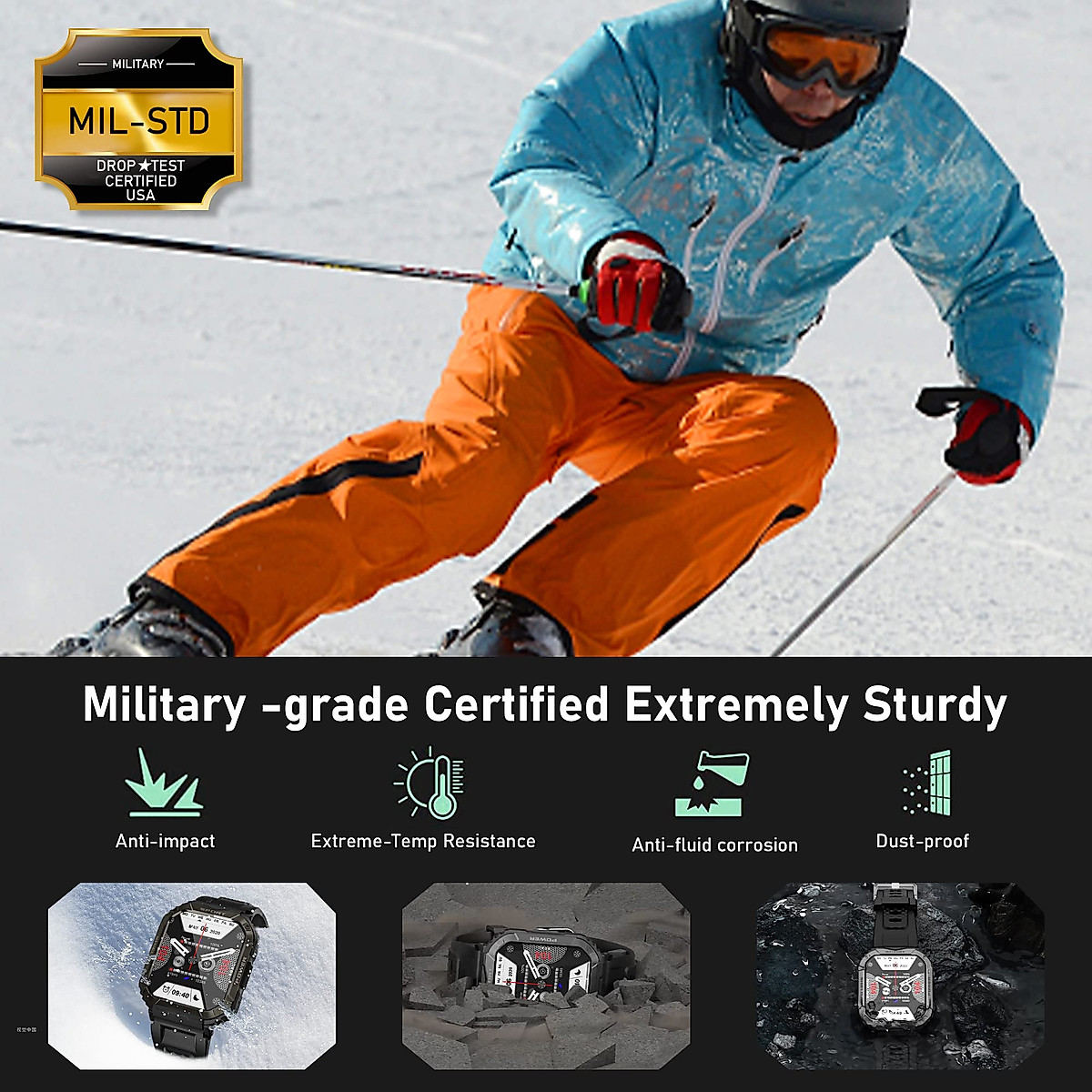 tonoue Smart Watches for Men, Bluetooth Call 1.83" Military Tactical Outdoor Sports Smartwatch 5ATM/IP68 Waterproof Fitness Watch Tracker for Android iOS iPhones with Heart Rate Blood Pressure (Black)