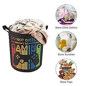 Retro Gamer Laundry Basket Boys Laundry Hamper Gaming Decor Small Dirty Clothes Hamper Collapsible Storage Organizer Bag Video Game Room Accessories and Decor