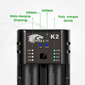 IMREN 26650 10400 Battery Charger, 3.7V Lithium ion Battery Charger for 18650 10440 14500 14650 18500 18350 18700 26650,1.2V Ni-MH/Ni-Cd Battery, 2 Bay 18650 USB C Battery Charger