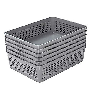 Eslite Plastic Organizing Baskets/Storage Tray Baskets,6-Pack,Gray