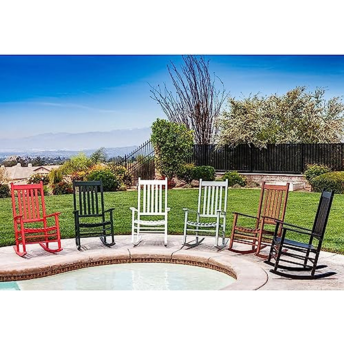 MEZHI Gray Round Wooden Rocking Chair, Porch Rocker (Black)