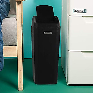 Cand 14 L Small Plastic Trash Can, Slim Swing Lid Trash Bins(Black)