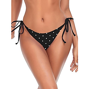 RELLECIGA Women's Black Polka Dot Tie-side Thong Bikini Bottom Size X-Small