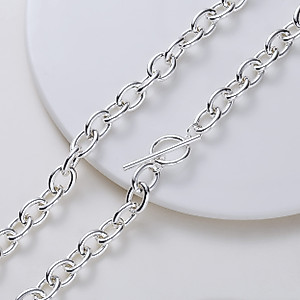 CAROVO Dainty Chunky Silver Toggle Necklace for Women Silver Filled Thick Toggle Clasp Necklace Link Chain Toggle Necklaces Minimalist Everyday Jewelry for Women