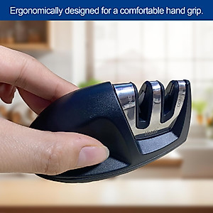 Vosda Knife Sharpener, 2-Stage Coarse & Fine Kitchen Knife Sharpener Tool, Black Afilador De Cuchillos, Scissor Pocket Knife Straight Knives Professional Sharpening Tool, Non-Slip Base