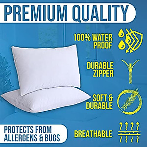 Dreamology Pillow Protectors, Cotton Terry Zippered, 100% Water Proof & Hypoallergenic, Extend Pillow Life by 3X, Breathable, Waterproof Pillow Case Cover (Cotton, Pack 4 - Standard [20x26])