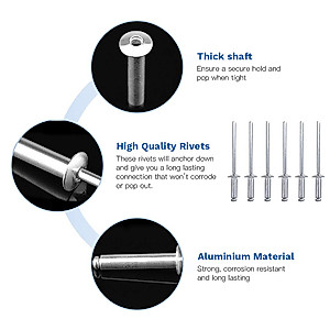 Glarks 200Pcs 1/8" x 3/8" Aluminum Body Steel Mandrel Dome Head Blind Rivets Set for Sheet Metal, Automotive, Railway, and Duct Work