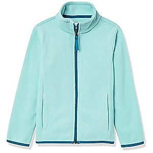Amazon Essentials Girls' Polar Fleece Full-Zip Mock Jacket, Aqua Blue/Teal Blue, Small