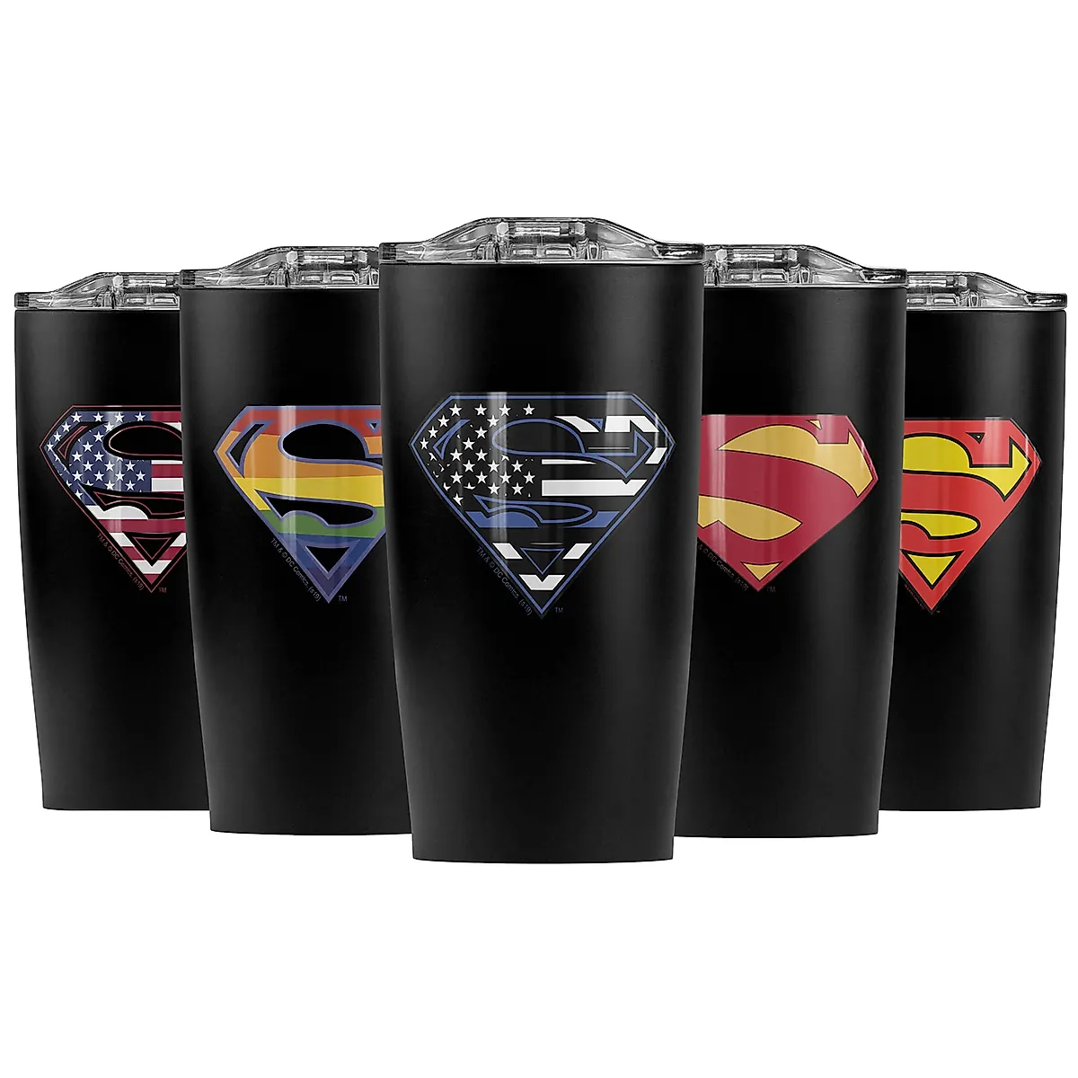 Superman Thin Blue Line Flag Shield Logo Stainless Steel Tumbler 20 oz Coffee Travel Mug/Cup, Vacuum Insulated & Double Wall with Leakproof Sliding Lid | Great for Hot Drinks and Cold Beverages