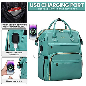 LOVEVOOK Laptop Backpack for Women,17 Inch Professional Womens Travel Backpack Purse Computer Laptop Bag Nurse Teacher Backpack,Waterproof College Work Bags Carry on Back Pack with USB Port,Mint Green