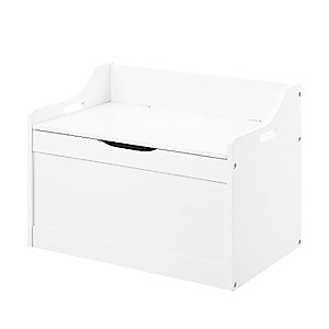 RAAMZO Wood Modern Storage Bench Box Blanket Chest Trunk with Safety Hinged Lid in White Finish