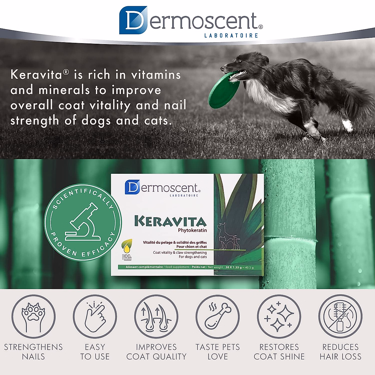 Dermoscent Keravita® Dog & Cat Skin and Coat Food Supplement - Natural Vitamin Pills for Hair Loss or Brittle Claws - 30 Tablets
