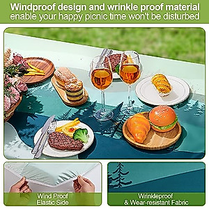 Picnic Table Cover with Bench Covers Camping Essentials Waterproof Windproof Camping Tablecloth with Drawstring Bag, Fitted Rectangle Tables and Seats, 96in, Green Blue
