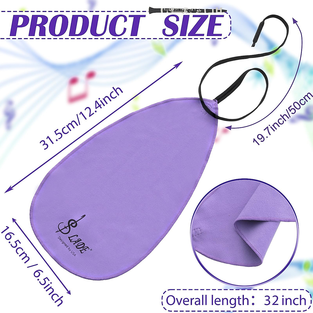 4 Pcs Clarinet Swab Cloth Clarinet Cleaner Clarinet Cleaning Cloth Swab for Inside Tube Suitable Clarinet Piccolo Flute Sax Saxophone (Purple)