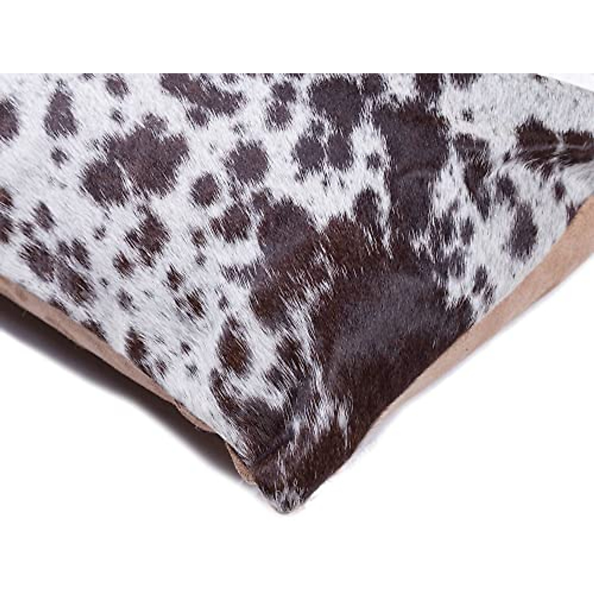 Set of 2, Natural Torino Cowhide Throw Pillows with Poly Insert | Kobe Accent Pillows Handcrafted from 100% Cow Hide, S&P Choco & White, 12 in x 20 in