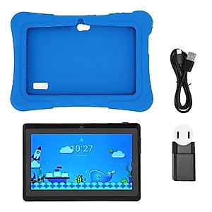7 Inch Tablet for Android 10.0, 32GB ROM Quad Core for Android 10 Tablet, WiFi, Bluetooth, Dual Camera, with Soft Silicone, for Learning, Watching and Playing Games (US Plug)