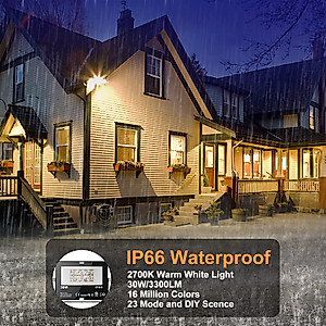 LED Flood Lights RGB Color Changing 300W Equivalent Outdoor, 30W Bluetooth Smart RGB Floodlight APP Control, IP66 Waterproof, Timing, 2700K&16 Million Colors 23 Modes for Garden Stage Lighting 4 Pack