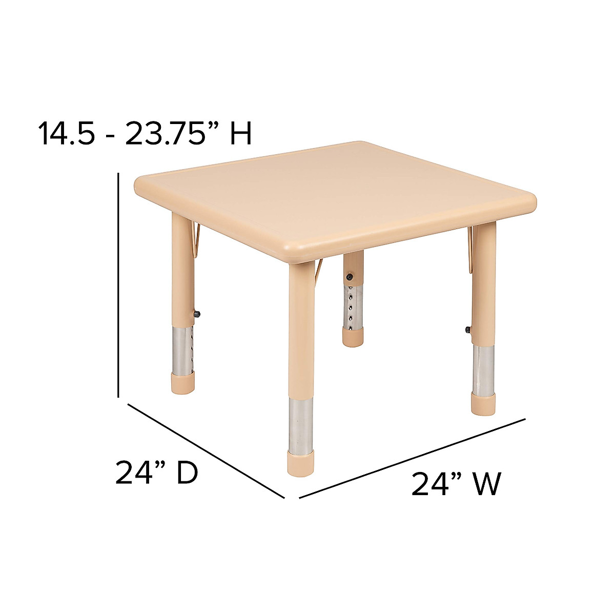 EMMA + OLIVER 24" Square Natural Plastic Height Adjustable Activity Table - School Table for 4