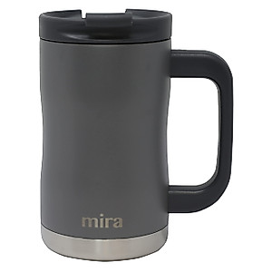 MIRA Vacuum Insulated Coffee Mug with Handle, 14oz Stainless Steel Tea Coffee Travel Mug, Double Wall Reusable thermal Coffee Cup with Lid, Slate Gray